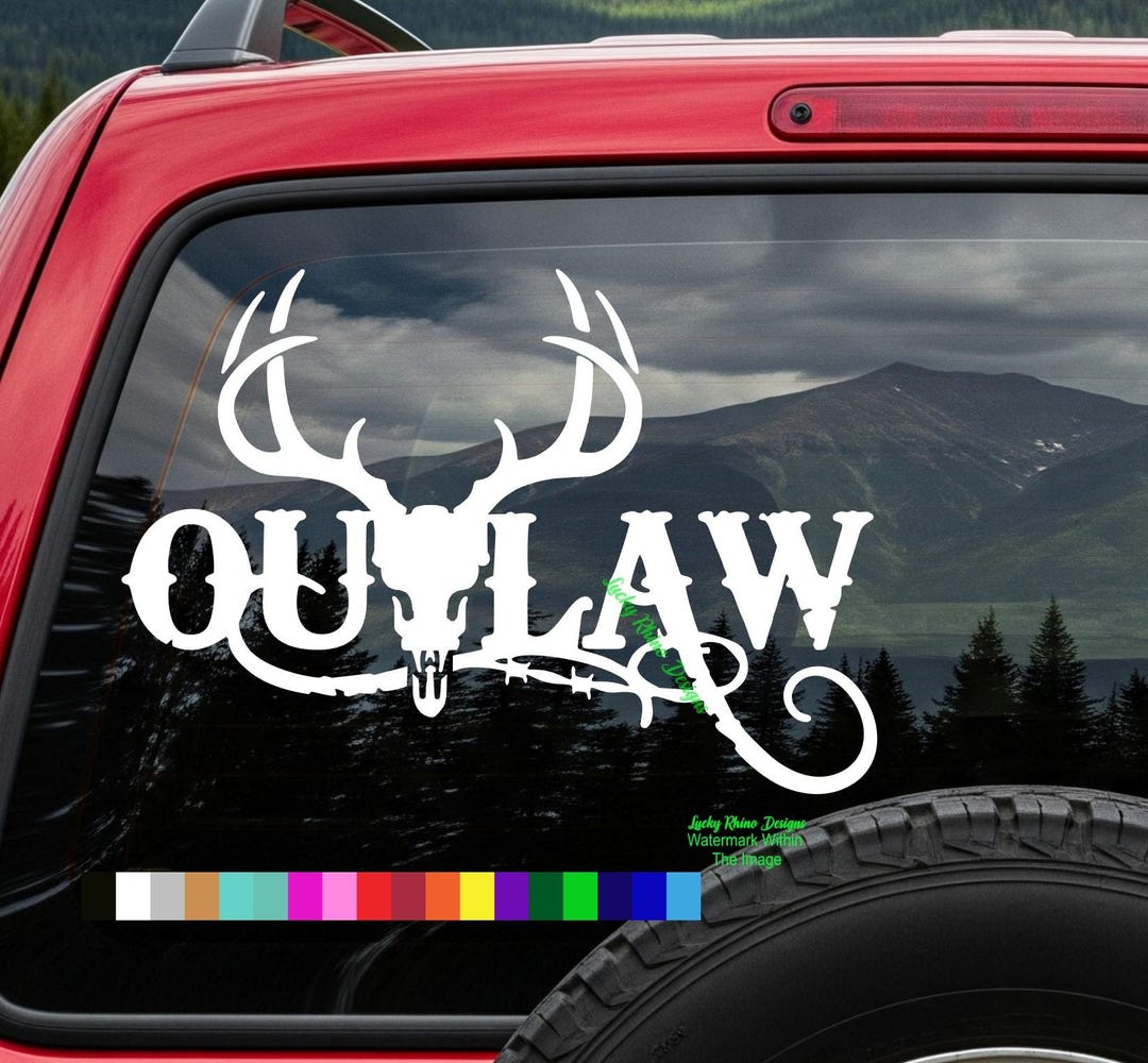 Outlaw Deer Skull Hunting Decal Sticker Buck Rack Antlers Truck Car ...