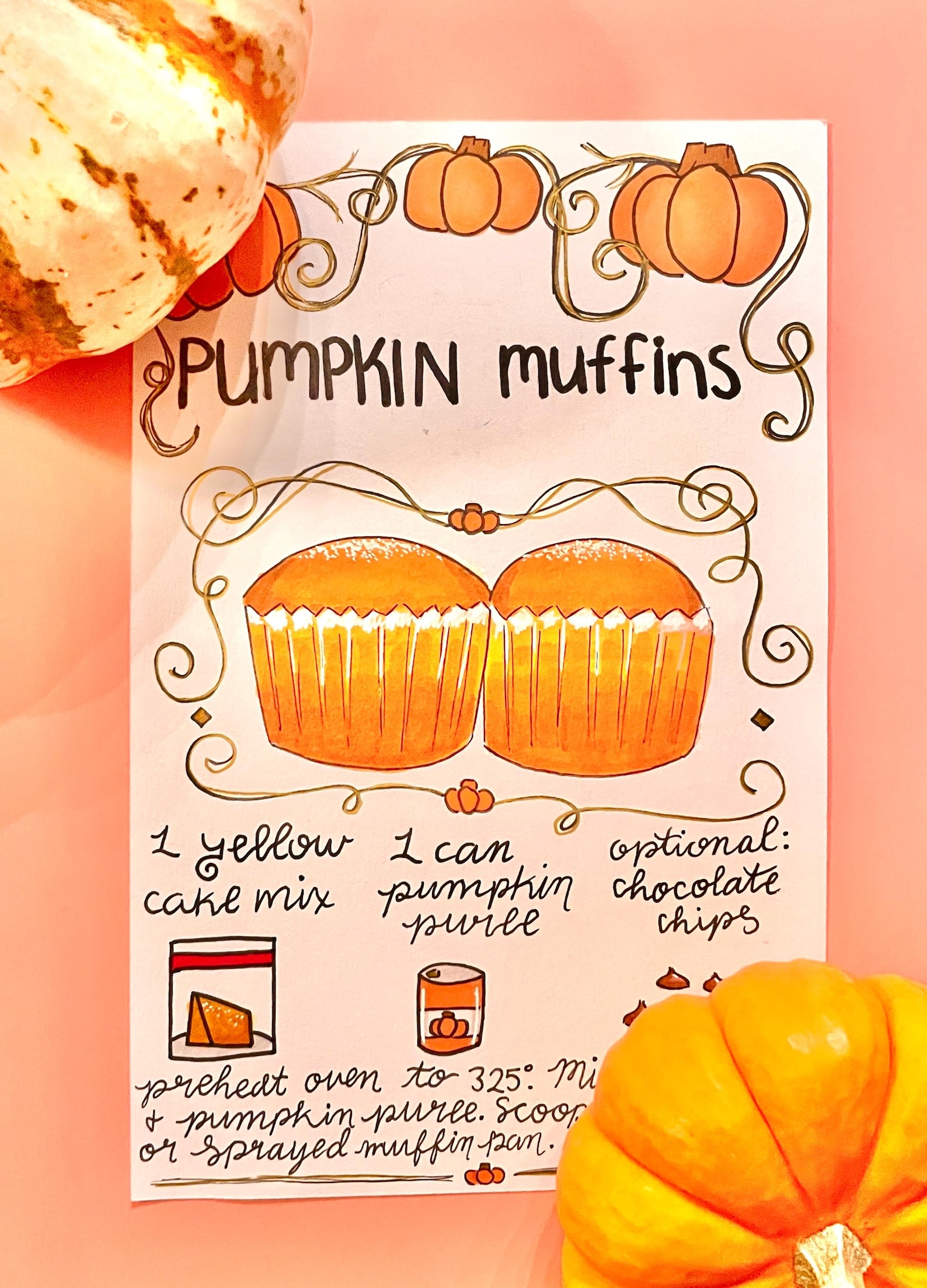 Personalized Illustrated Recipe Card Hand Drawn Art/ Cute Customized ...