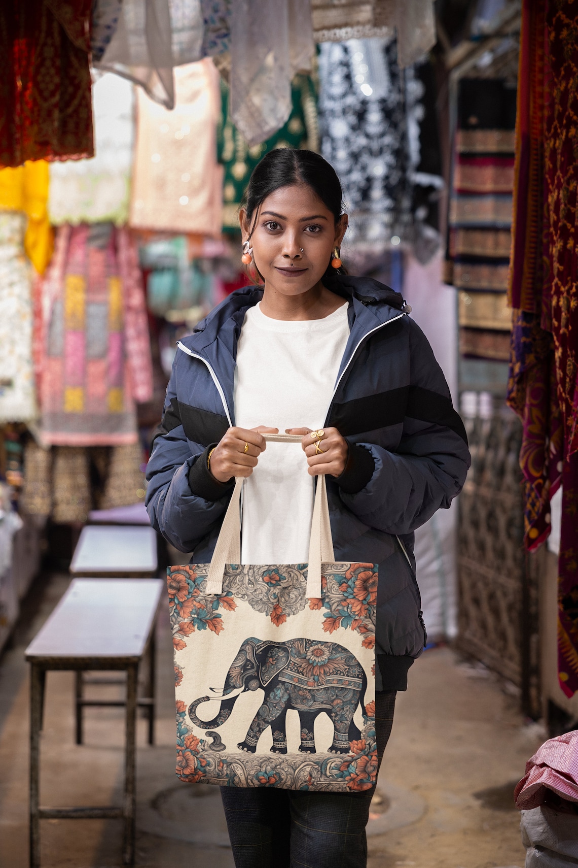 Traditional Indian Tote Bag Design With Elephants - Etsy