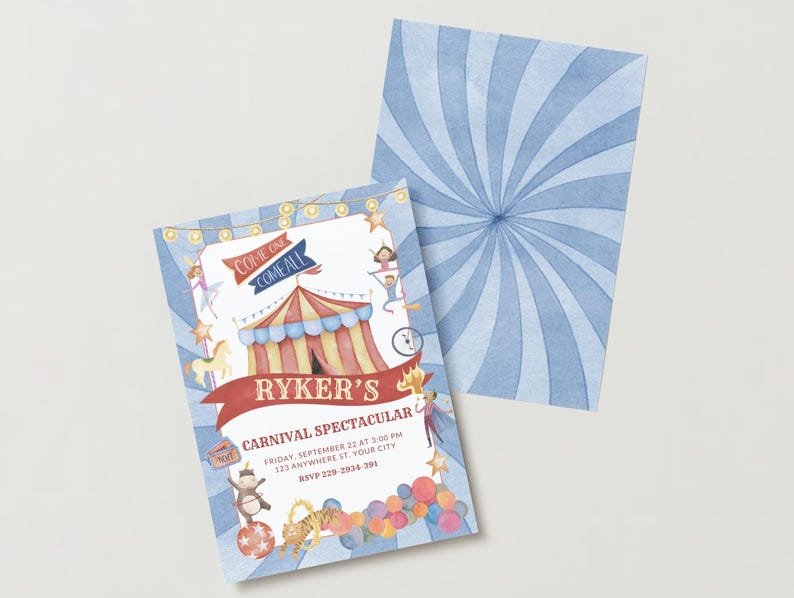 Carnival/circus-themed Invitation - Editable on Canva - Etsy