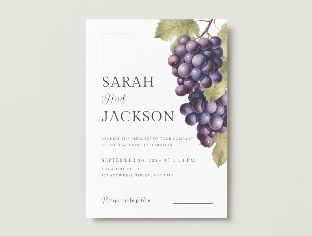 Vineyard-Themed Wedding Invitation Suite Editable with Canva - Etsy France