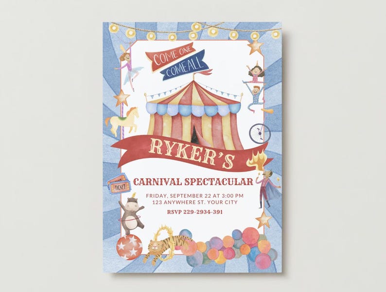 Carnival/circus-themed Invitation - Editable on Canva - Etsy
