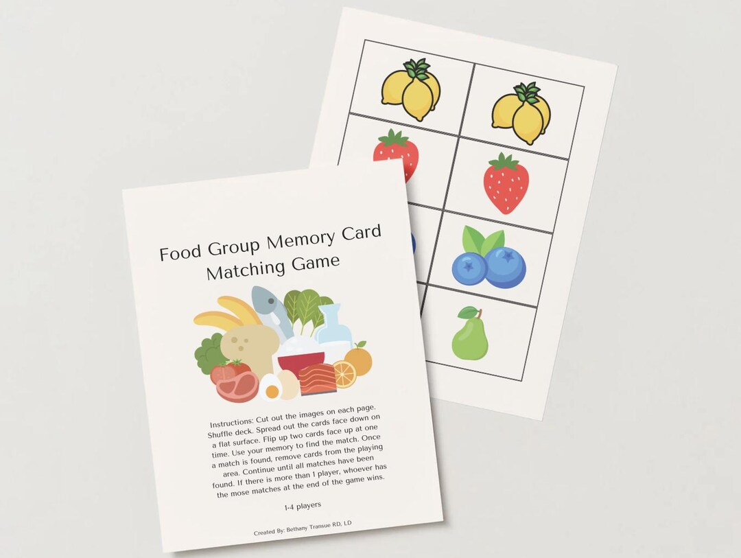 Food Group Memory Card Matching Game - Etsy