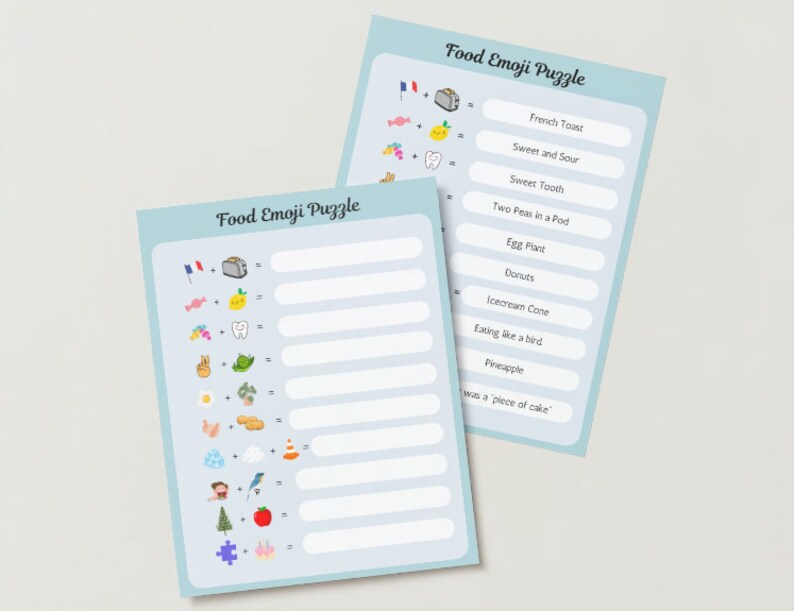 Food Emoji Puzzle Worksheet - Etsy