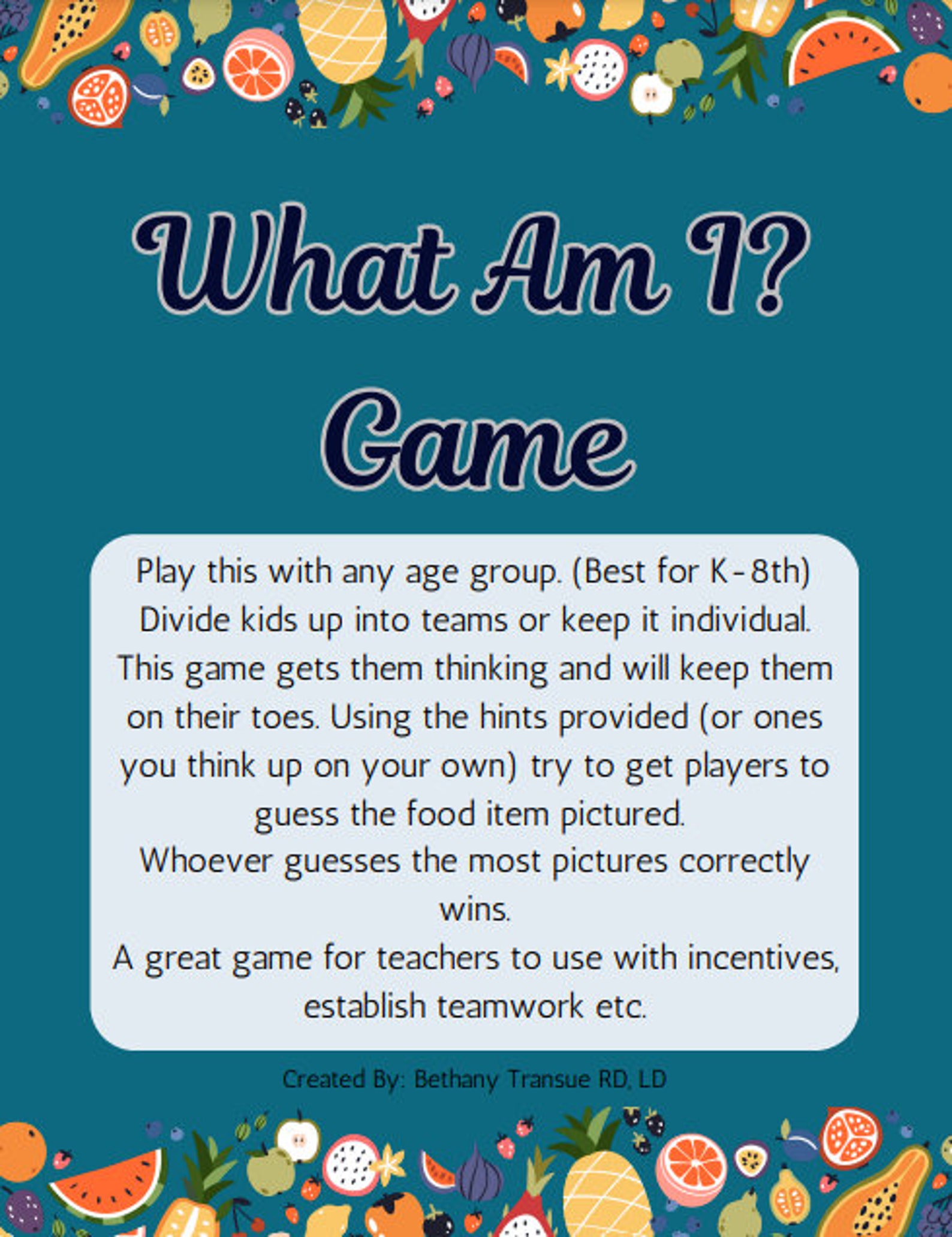 What Am I? Food and Nutrition Game - Etsy