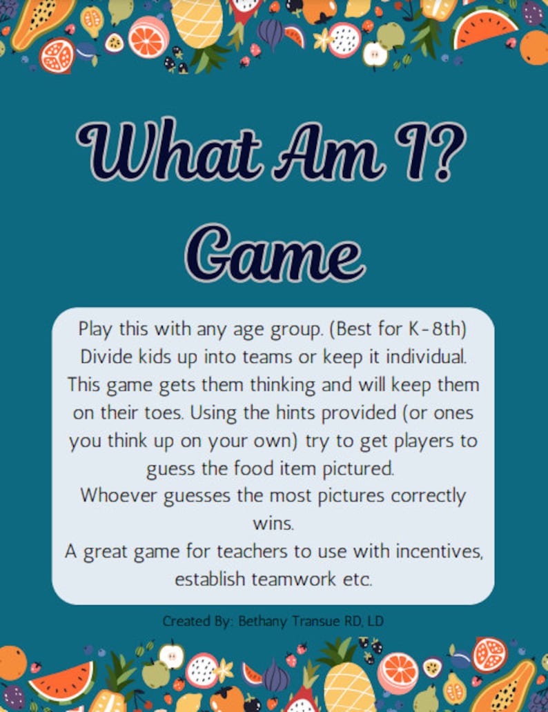 What Am I? Food and Nutrition Game - Etsy