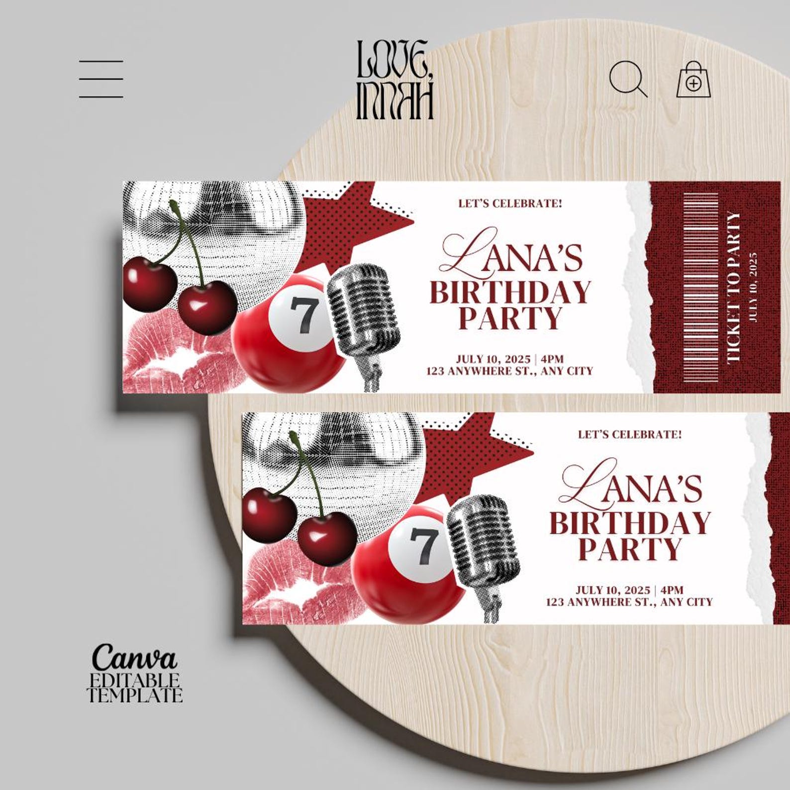 Lana Del Rey Inspired Ticket Invitation, LDR Birthday Invitation ...