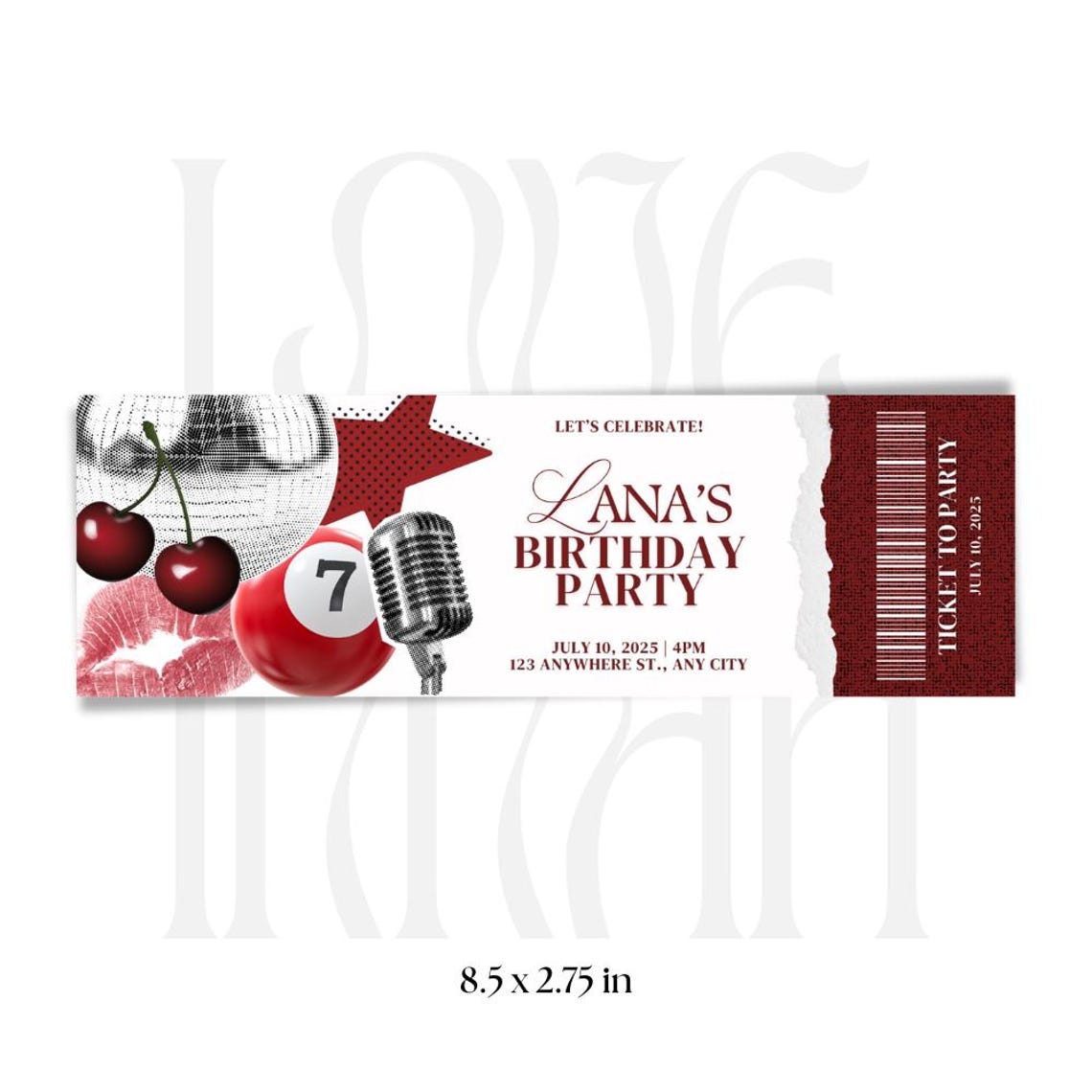 Lana Del Rey Inspired Ticket Invitation, LDR Birthday Invitation ...