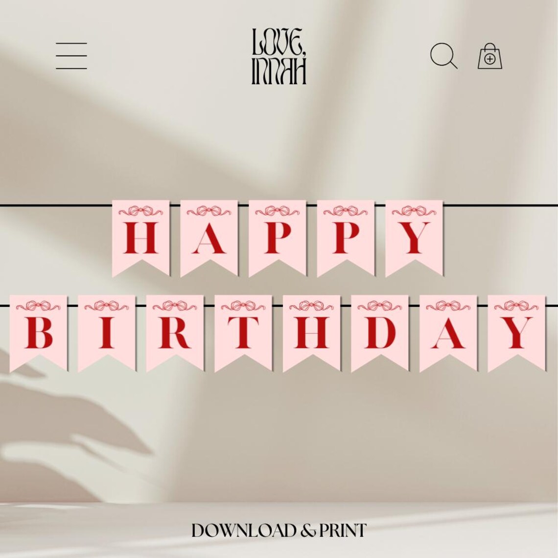 Pink Red Bow Happy Birthday Banner, Bow Birthday Banner, Bow Party ...