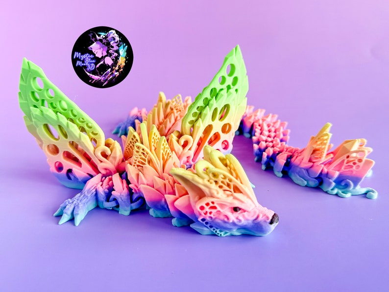 Fae Wolf Dragon Articulated 3D Printed 14in Flexi Wings Kawaii Unique ...