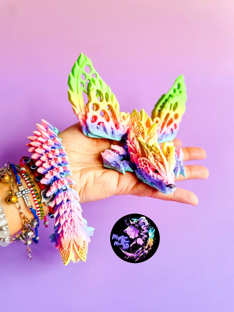 Fae Wolf Dragon Articulated 3D Printed 14in Flexi Wings Kawaii Unique ...