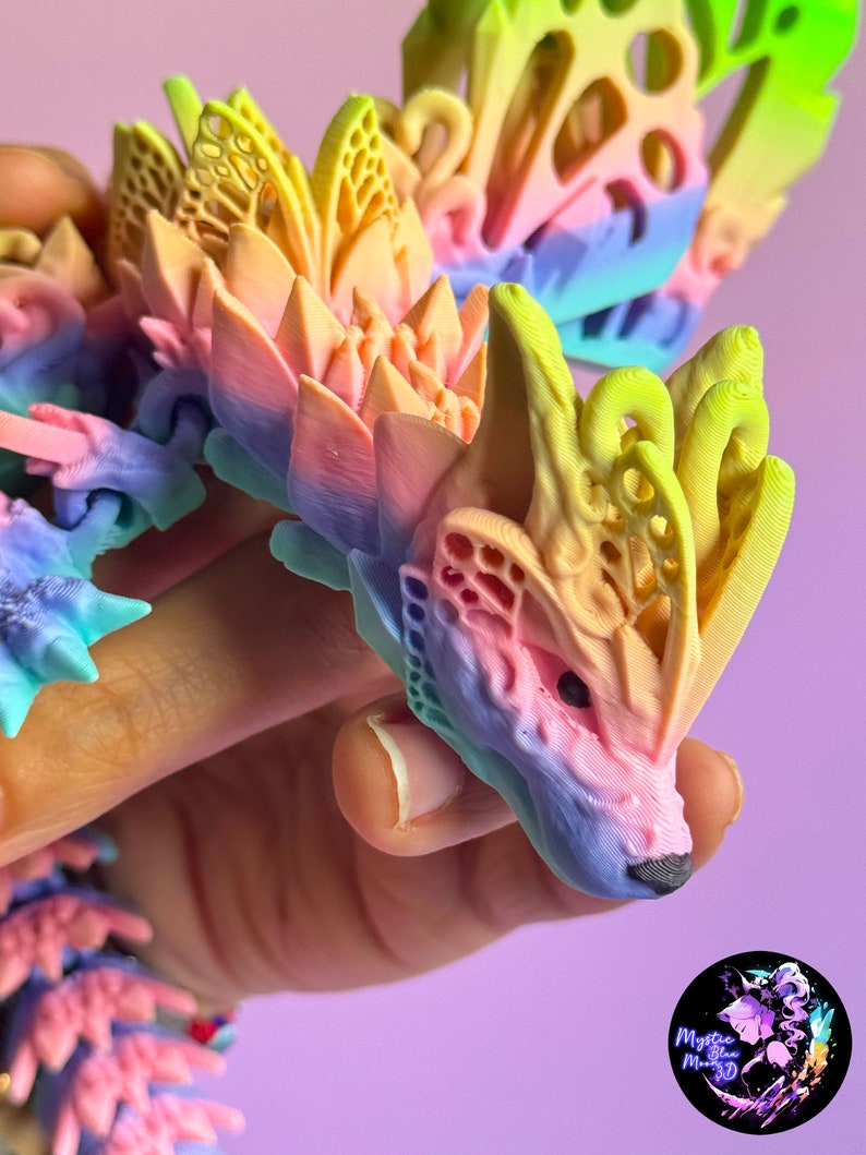 Fae Wolf Dragon Articulated 3D Printed 14in Flexi Wings Kawaii Unique ...
