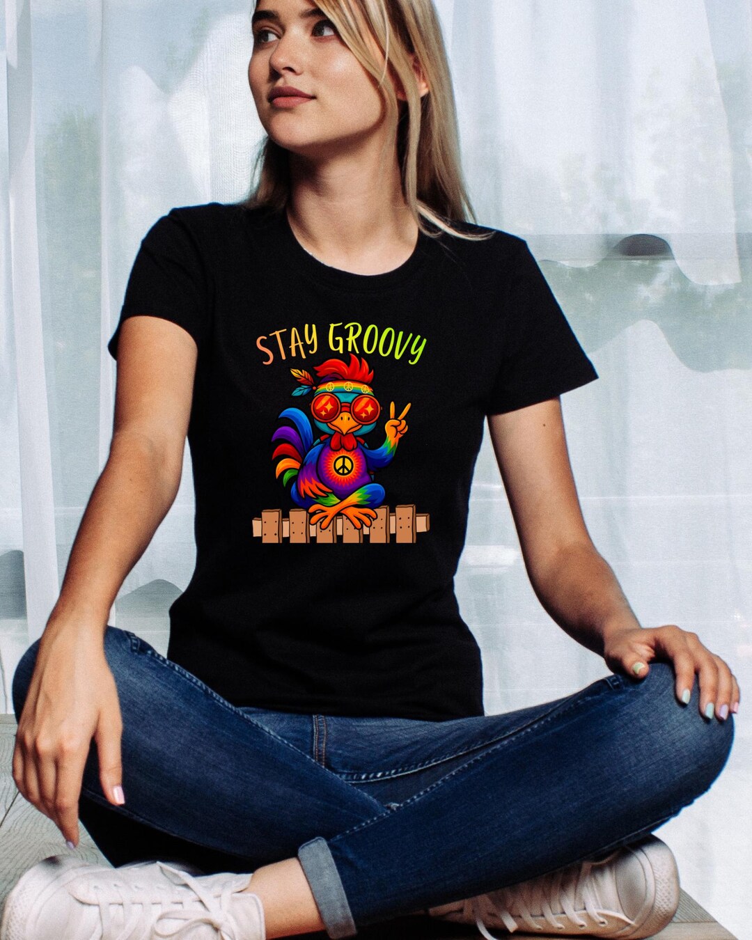 Stay Groovy Hippie Rooster PNG – Retro 60s Peace Sign T-shirt Design ...