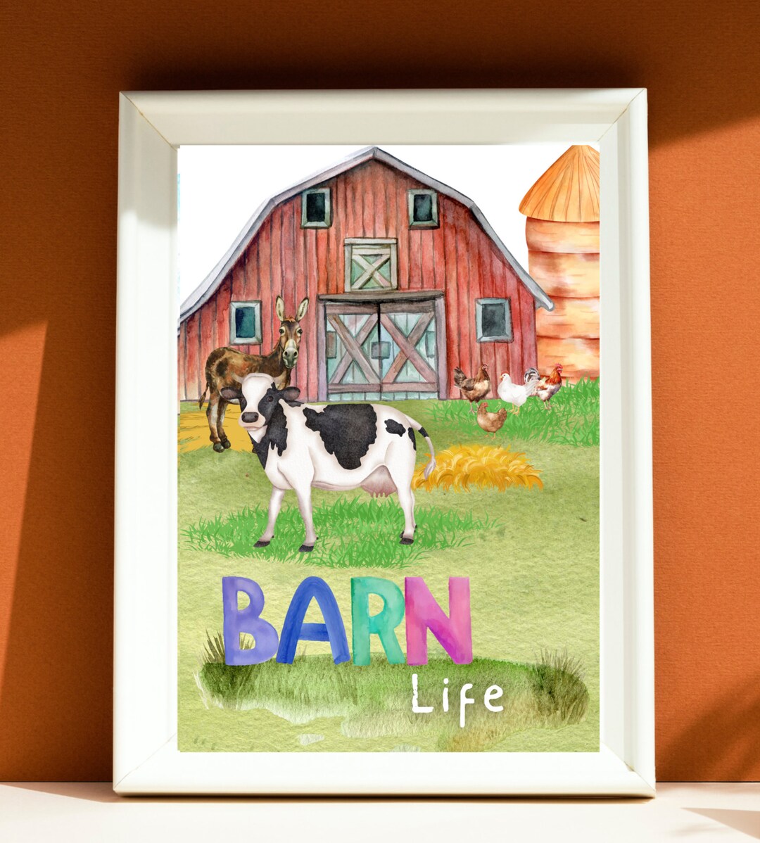 3 Sizes Barn Life Farm Animals Cows Chickens Farming Digital Print Home ...