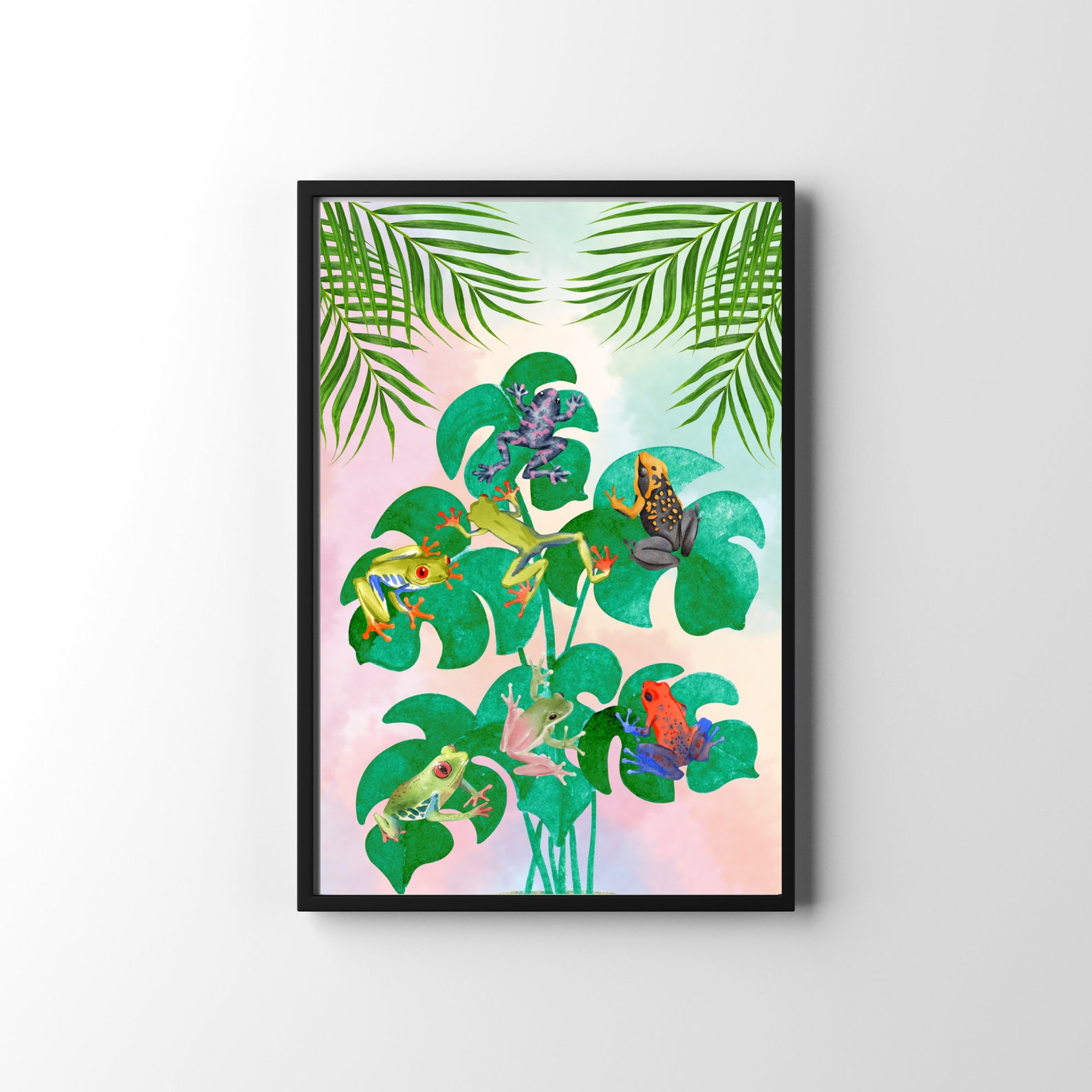 5 Sizes Frogs Rain Forest Jungle Watercolor Digital Print Home Decor ...