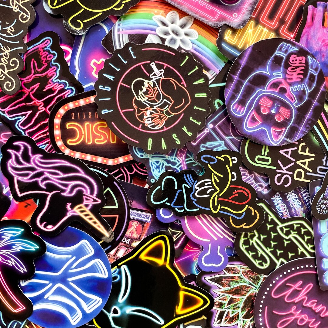 100 Random Neon Stickers, Aesthetic Sticker Pack, Waterproof Stickers ...