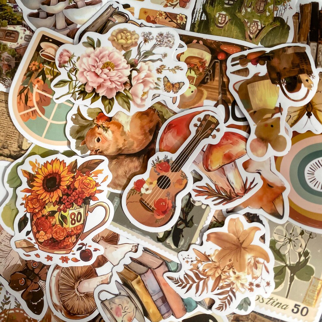 100 Random Aesthetic Stickers, Vintage Flower Stickers, Boho Stickers ...