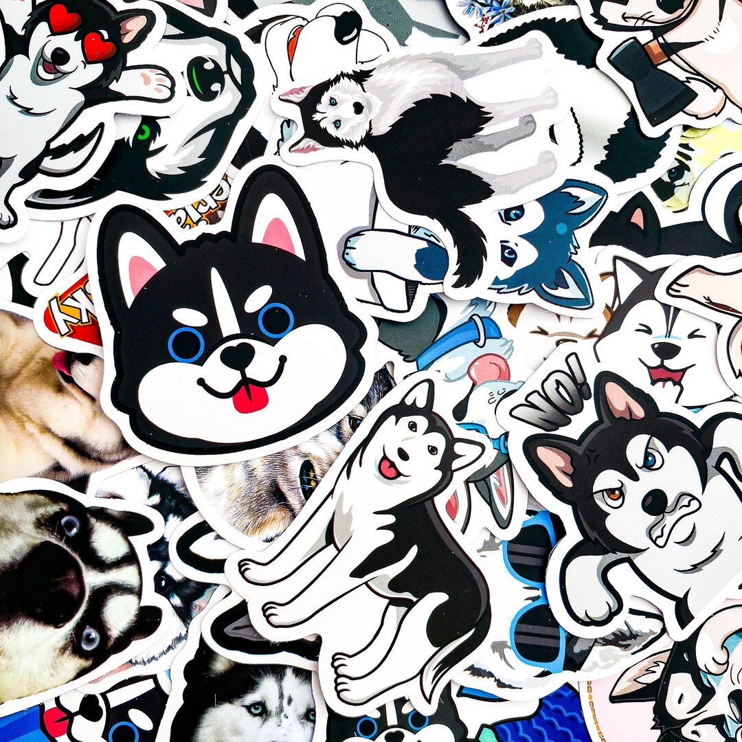 100 Random Husky Dog Stickers, Cute Vinyl, Funny Stickers, Waterproof ...