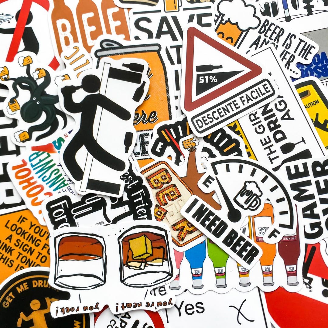 100 Random Beer Stickers, Funny Alcohol Stickers, Meme Stickers ...