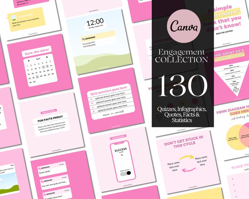 Instagram Engagement Templates, Canva Marketing Templates, Pink ...