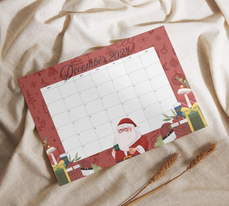 EDITABLE Christmas Calendar, December 2024 Printable Calendar, Monthly ...