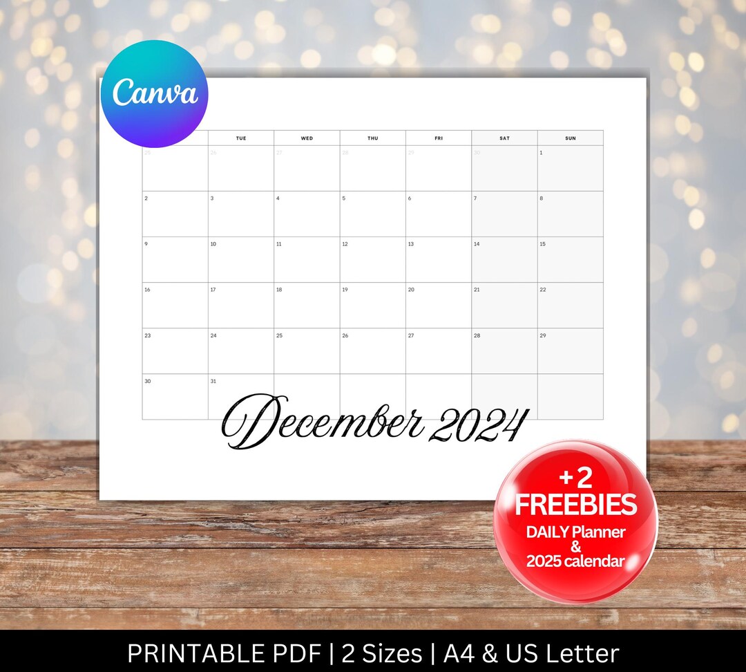 December 2024 Blank Calendar Printable - Monthly Planner Template for ...