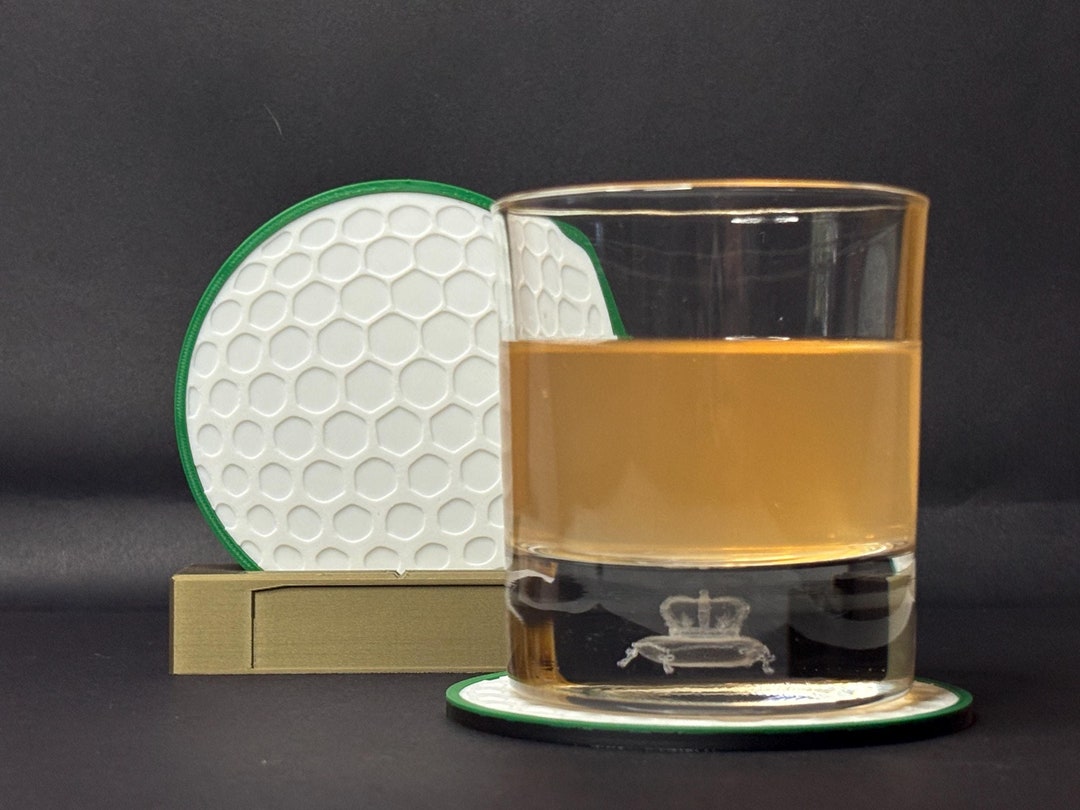 Golf Ball Drink Coaster Set With Putter Head Holder - Perfect for Man ...