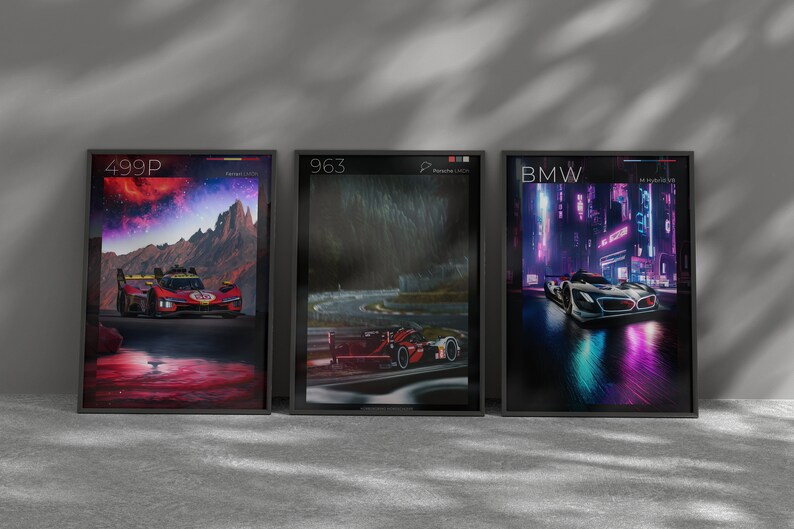 Set of 3 Lmdh Hypercar Poster,ferrari 499p,porsche 963,BMW M Hybrid V8 ...