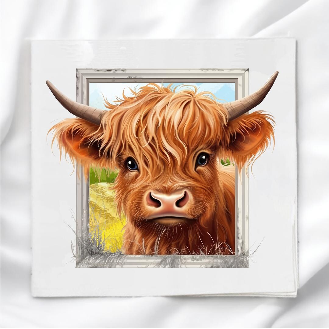Highland Cow in Frame Fabric Panel for Quilting Crafting Sewing Quilt ...