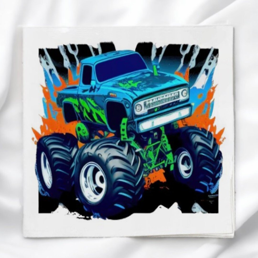 Monster Truck Fabric Panel for Quilting, Crafting, Sewing, Quilt Block ...