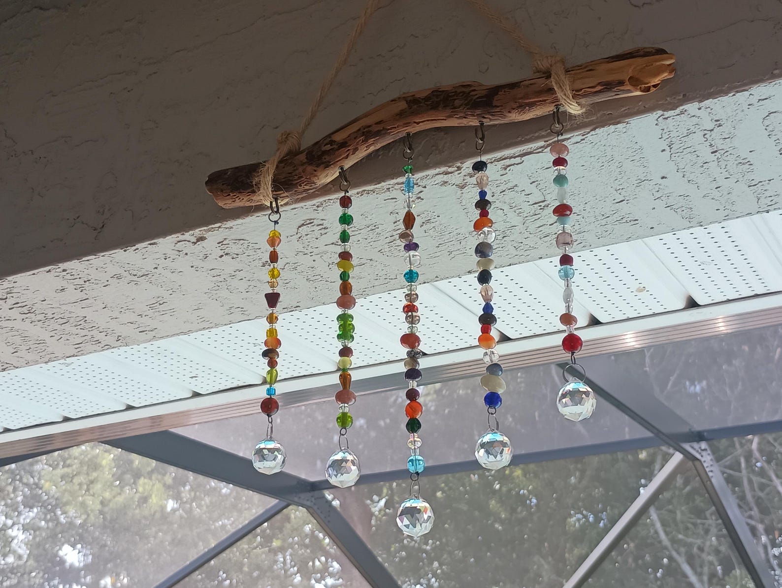 Prism Suncatcher – 5 Custom Bead Strands Ceramic, Glass, Stone & Wood ...