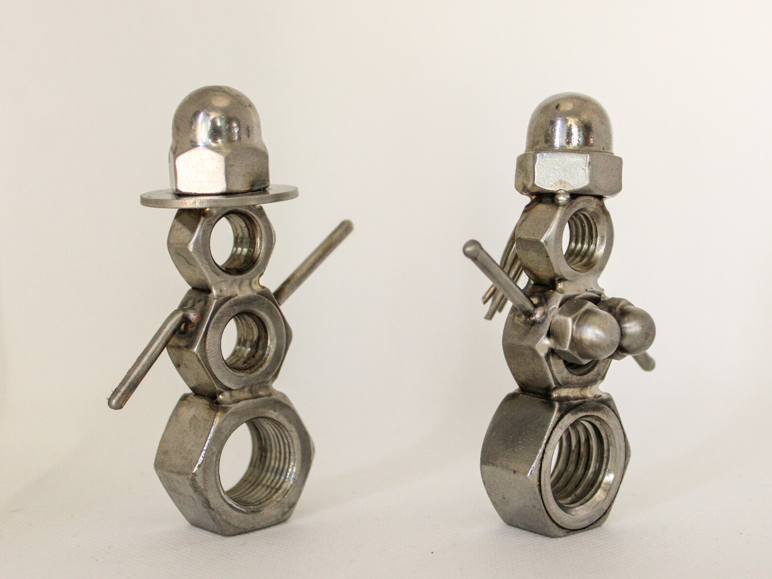 Welded Stainless Steel Sculpture: Snowman + Snow Lady Unique Christmas ...