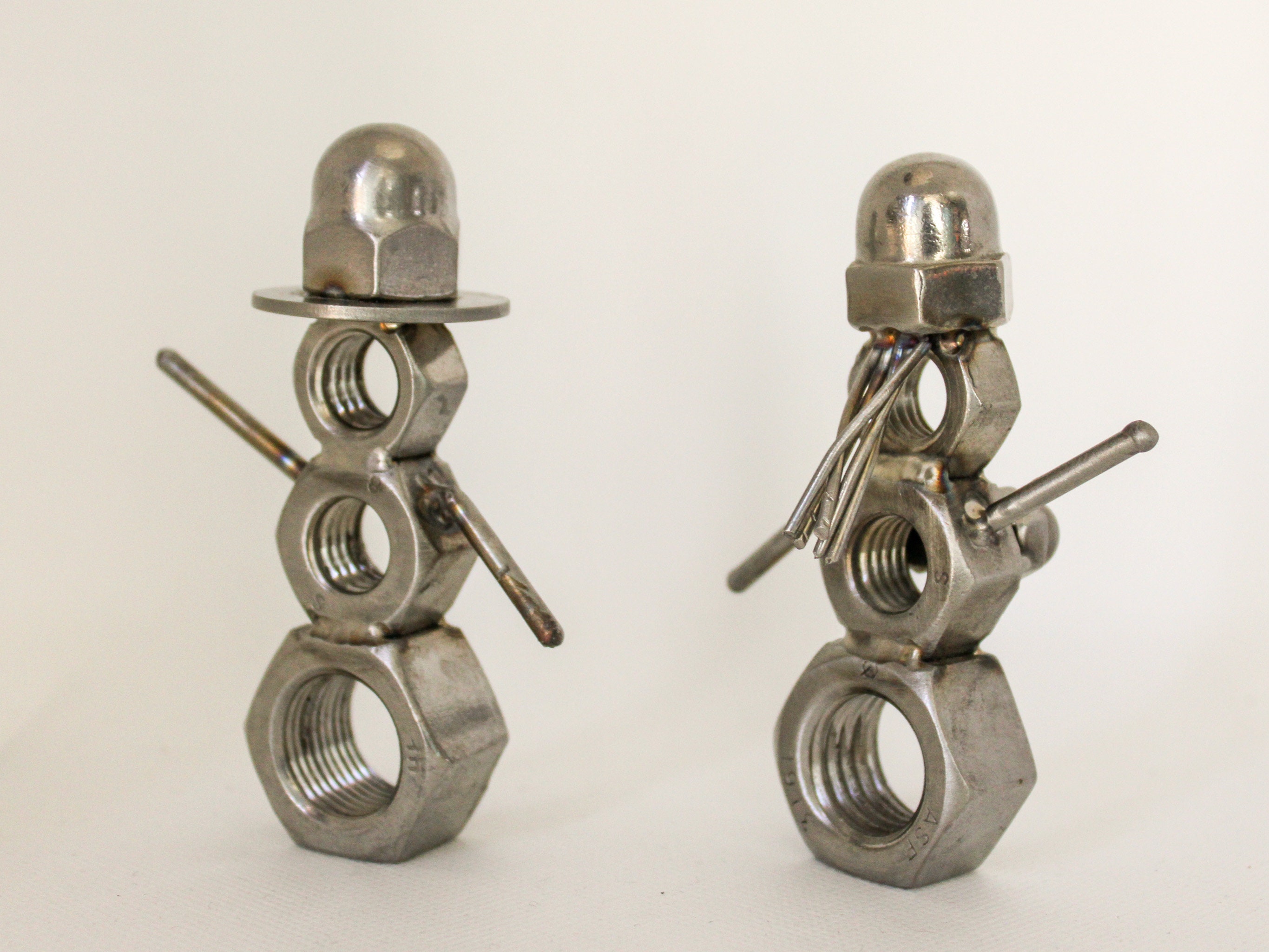 Welded Stainless Steel Sculpture: Snowman + Snow Lady Unique Christmas ...