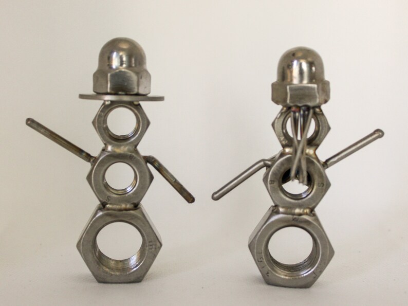 Welded Stainless Steel Sculpture: Snowman + Snow Lady Unique Christmas ...