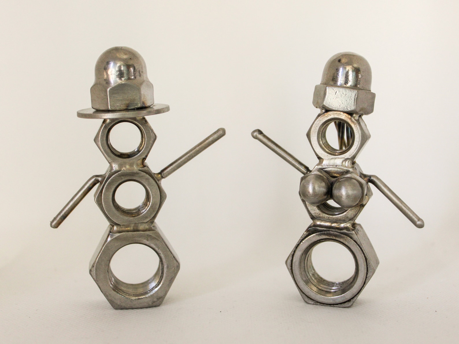 Welded Stainless Steel Sculpture: Snowman + Snow Lady Unique Christmas ...