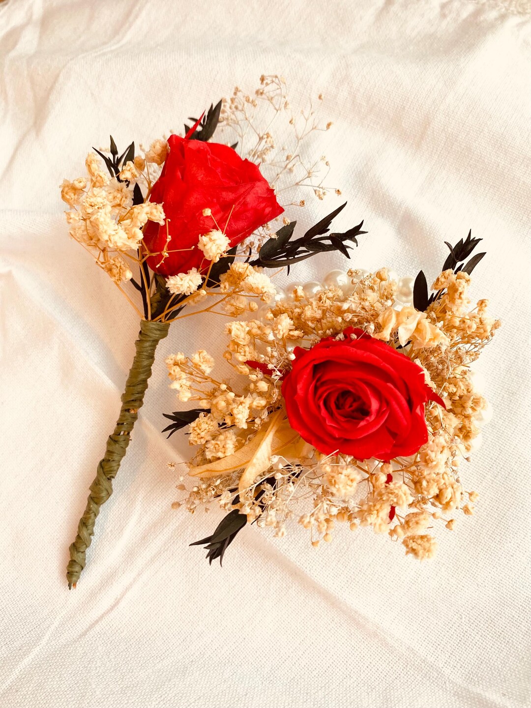 Red Preserved Mini Rose Corsage and Boutonnière - Etsy