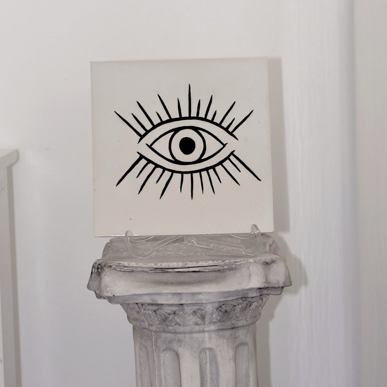 Handmade Ceramic Tile Art With Evil Eye Design, Unique Art Tile ...
