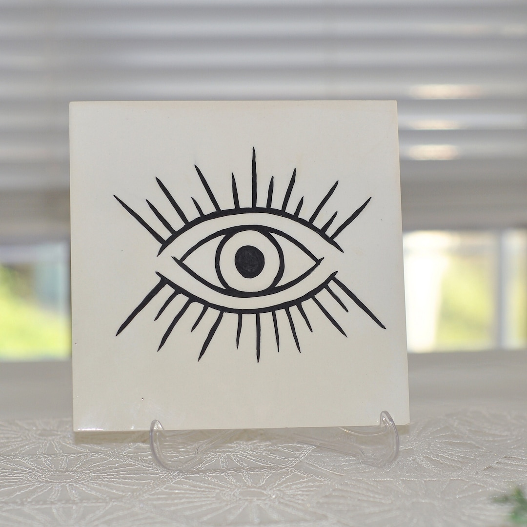 Handmade Ceramic Tile Art With Evil Eye Design, Unique Art Tile ...
