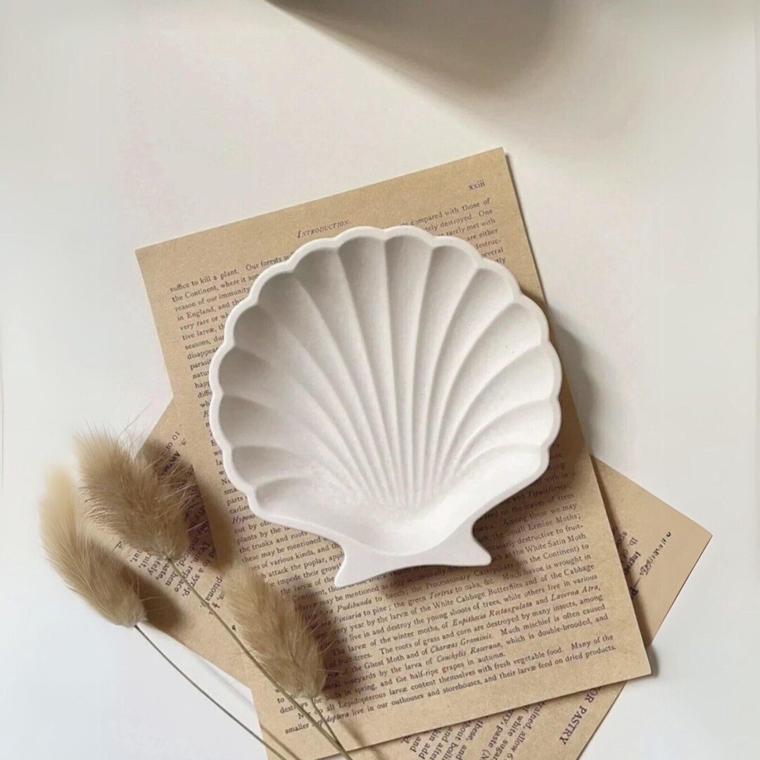 Sea Shell Trinket Tray, Concrete Seashell Jewelry Tray, Shell Soap Dish ...