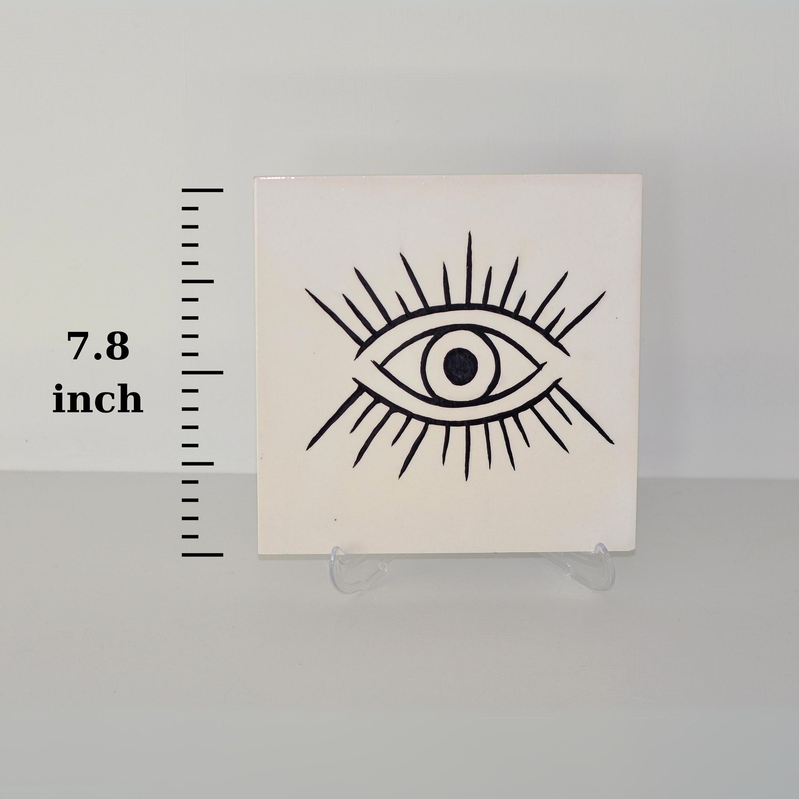 Handmade Ceramic Tile Art With Evil Eye Design, Unique Art Tile ...