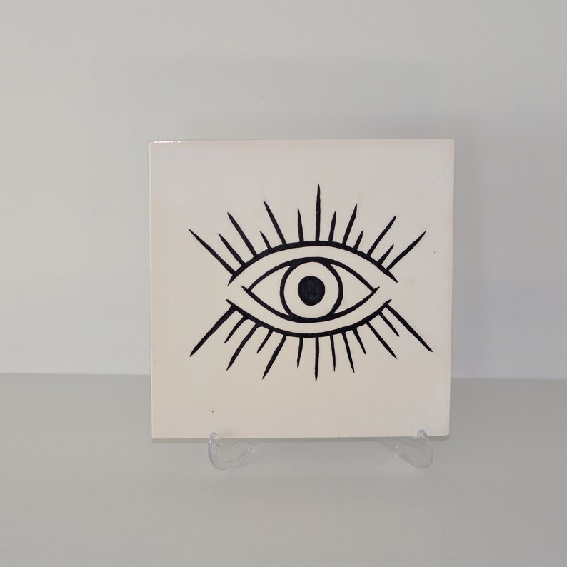 Handmade Ceramic Tile Art With Evil Eye Design, Unique Art Tile ...
