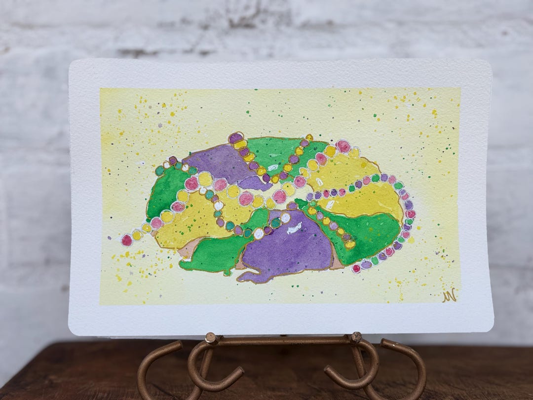 King Cake Watercolor Painting – Original Mardi Gras Art on Arches Paper ...