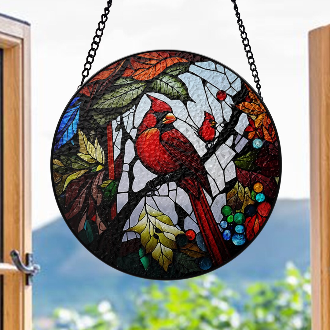 Cardinal Stained Glass Suncatcher, Custom Stained Glass Cardinal Window ...