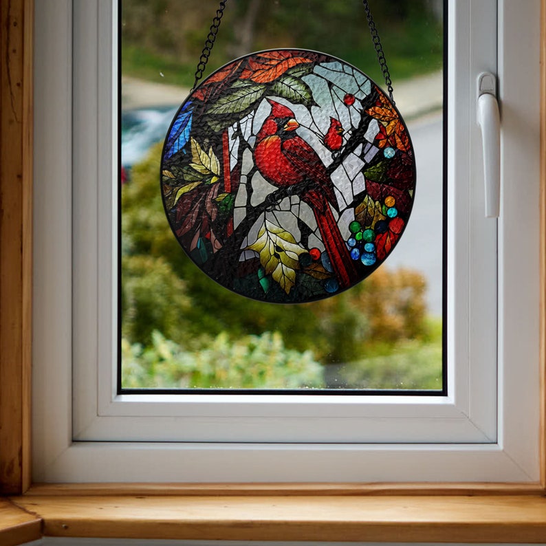 Cardinal Stained Glass Suncatcher, Custom Stained Glass Cardinal Window ...