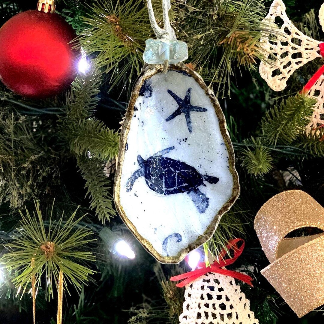 Sea Turtle Oyster Shell Ornament - Etsy