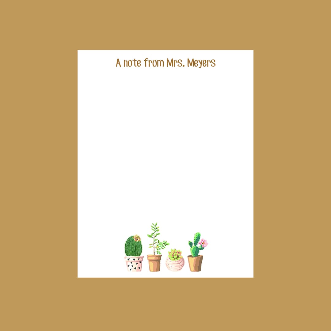 Cactus Notepad, Succulent Notepad, Personalized Notepad, Teacher Gift ...