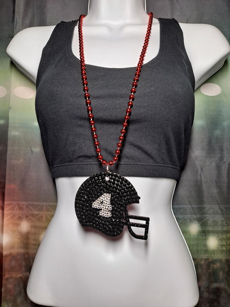 BLACK Football Helmet #4 Handmade Bling Rhinestone Covered 3.5" Pendant ...