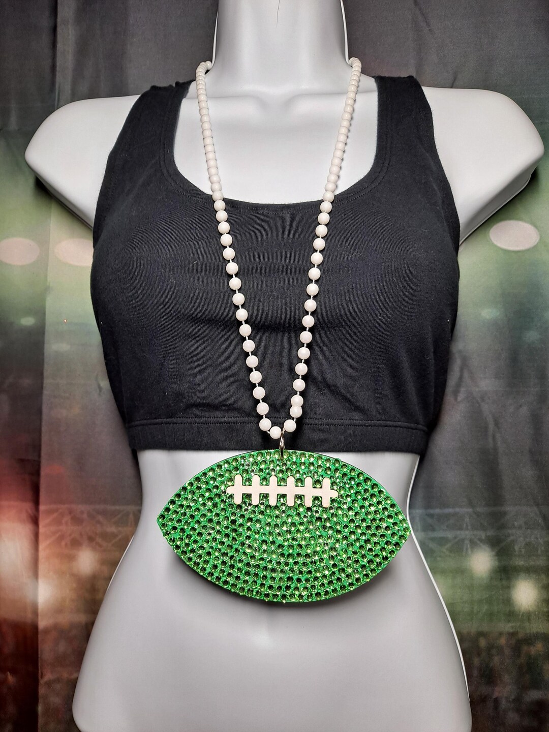 Favorite Team LIME GREEN Handmade Rhinestone Pendant Football Shape ...