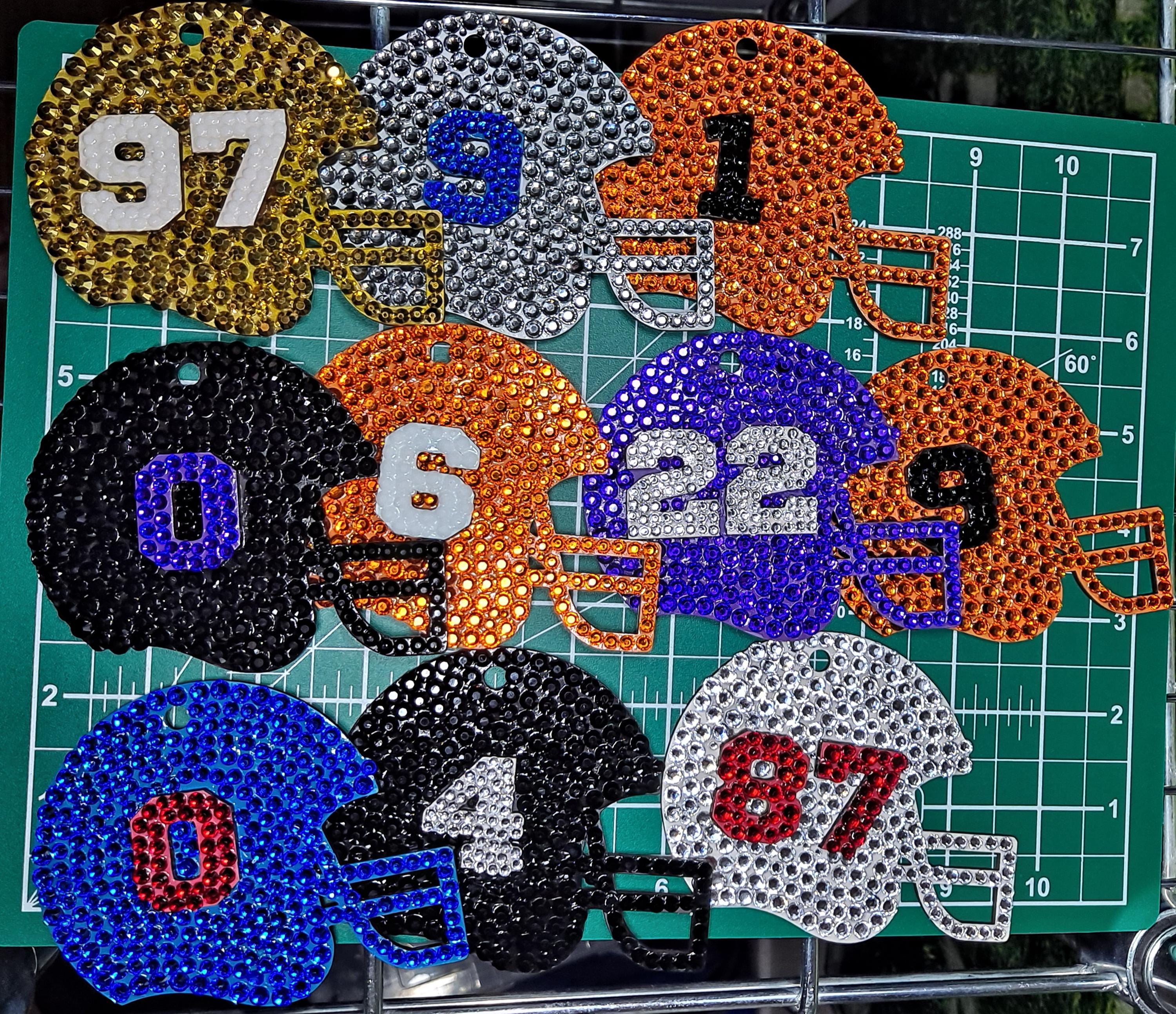 BLACK Football Helmet #4 Handmade Bling Rhinestone Covered 3.5" Pendant ...