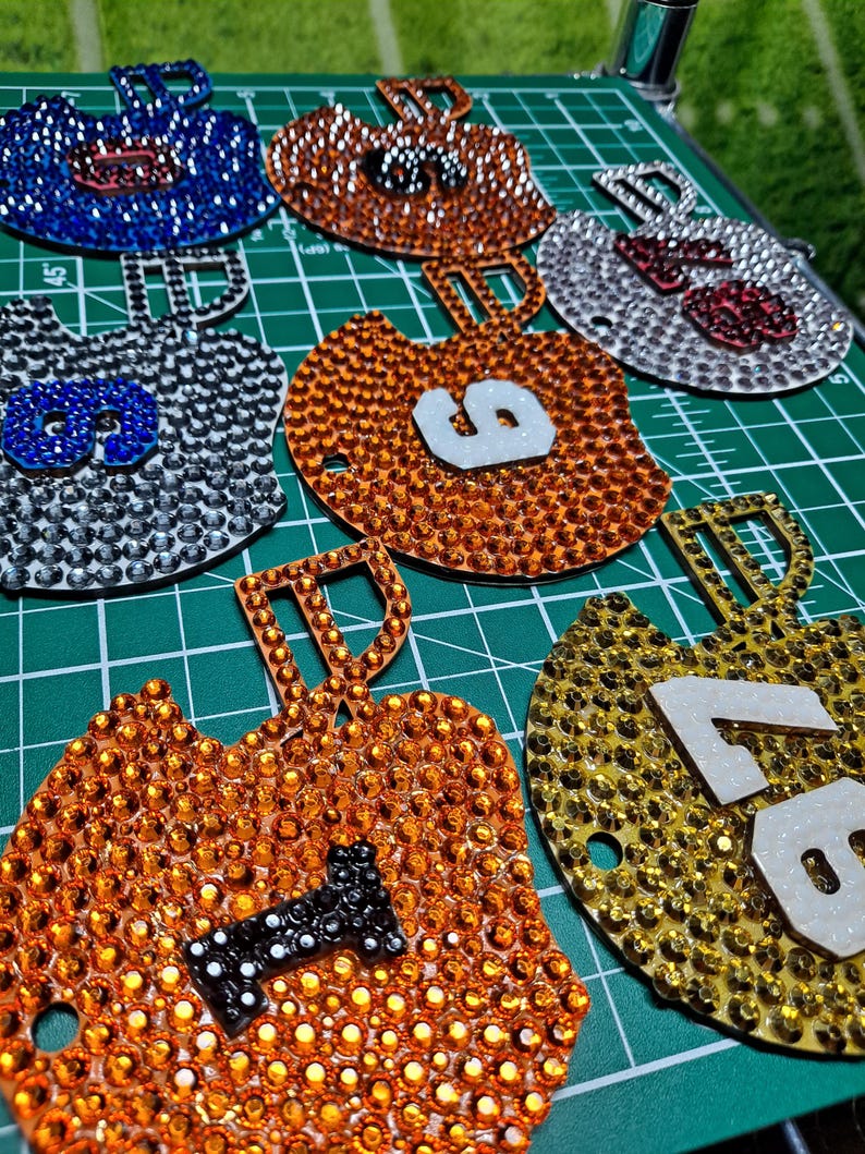 BLACK Football Helmet #4 Handmade Bling Rhinestone Covered 3.5" Pendant ...